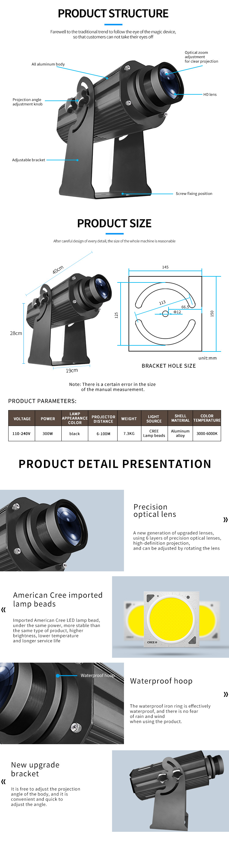 Led Gobo Projector 200W Waterproof Gobo Light Static Outdoor Zebra ...