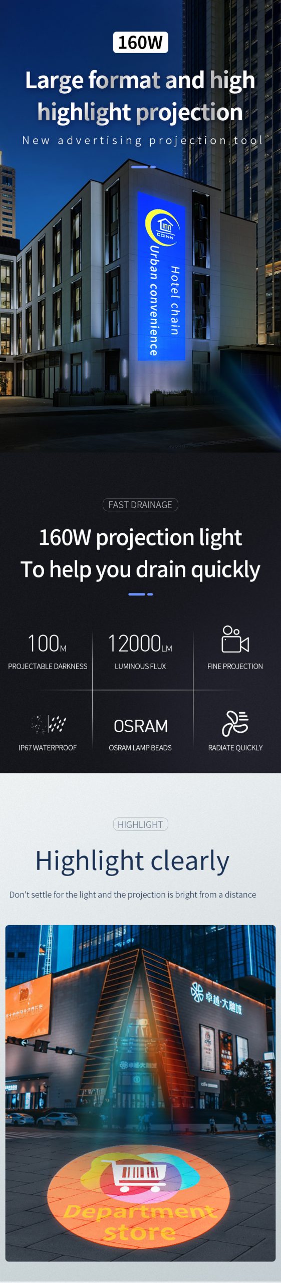 Outdoor Waterproof 150w Rotating Gobo Projector Custom Led Advertising ...